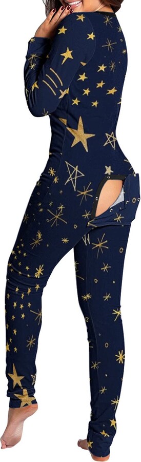 KBOPLEMQ Women's One-Piece Sleepwear Women's Overalls Button Back Flap ...