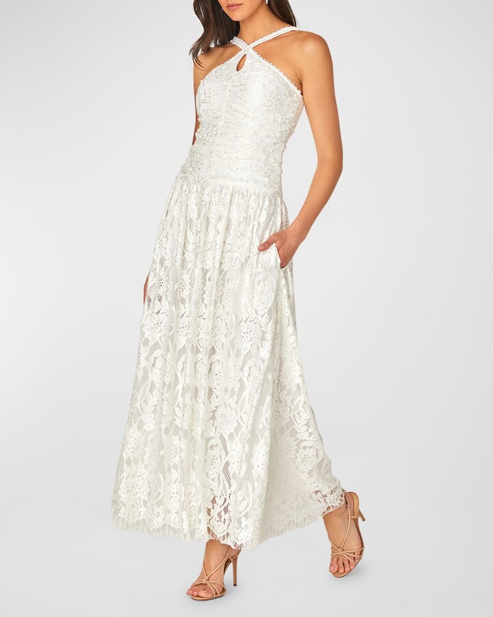 Shoshanna Zania Cutout Floral Lace Halter Maxi Dress - ShopStyle