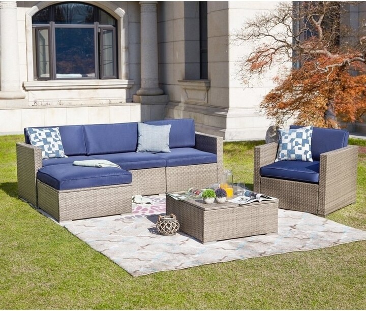 PATIO FESTIVAL 6-Piece OUTDOOR Sectional Sofa Set w/ Cushions - ShopStyle