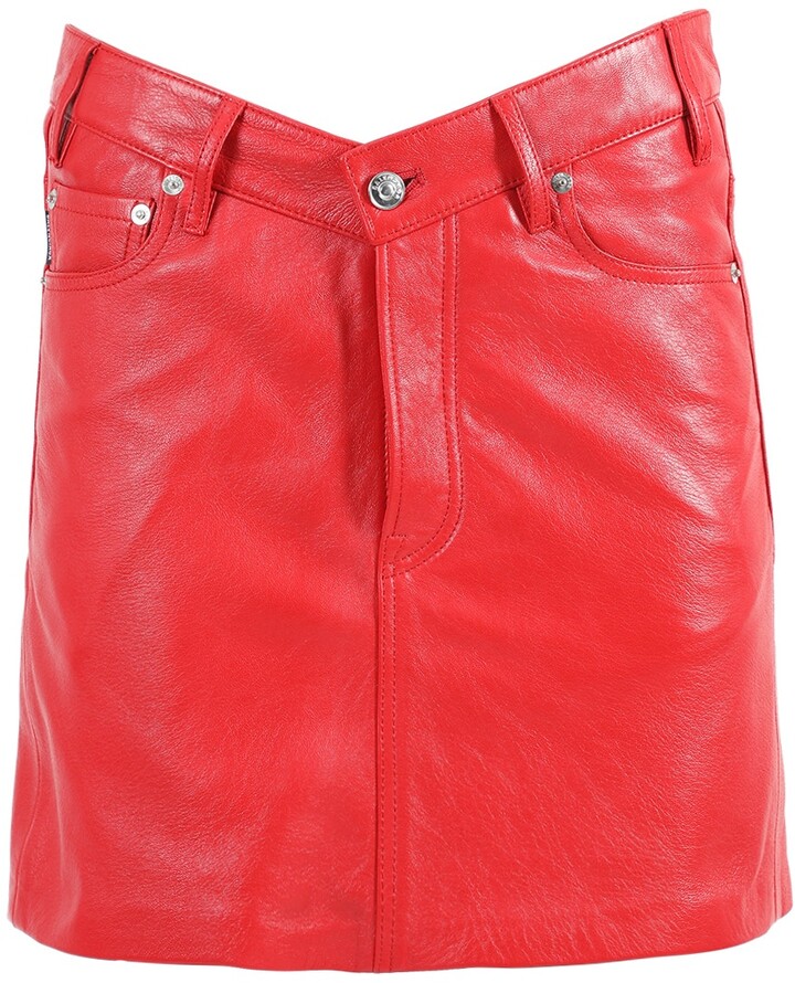 Balenciaga Red Leather Mini Skirt - ShopStyle