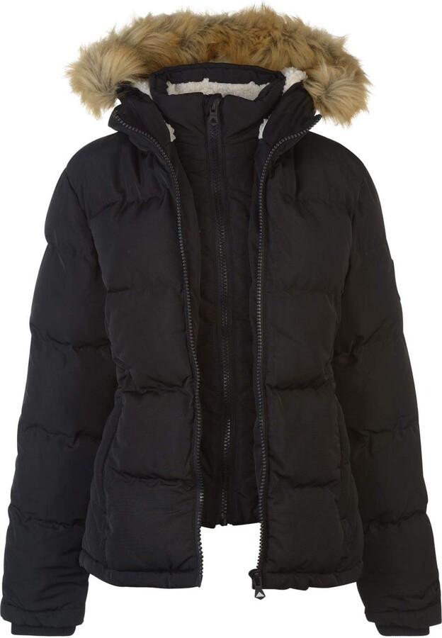 Soul Cal Womens 2 Zip Bubble Jacket Puffer Coat Top Long Sleeve Hooded ...