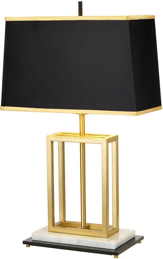 Loops Table Lamp Black Rectangular Shade & White Marble Base Brushed ...