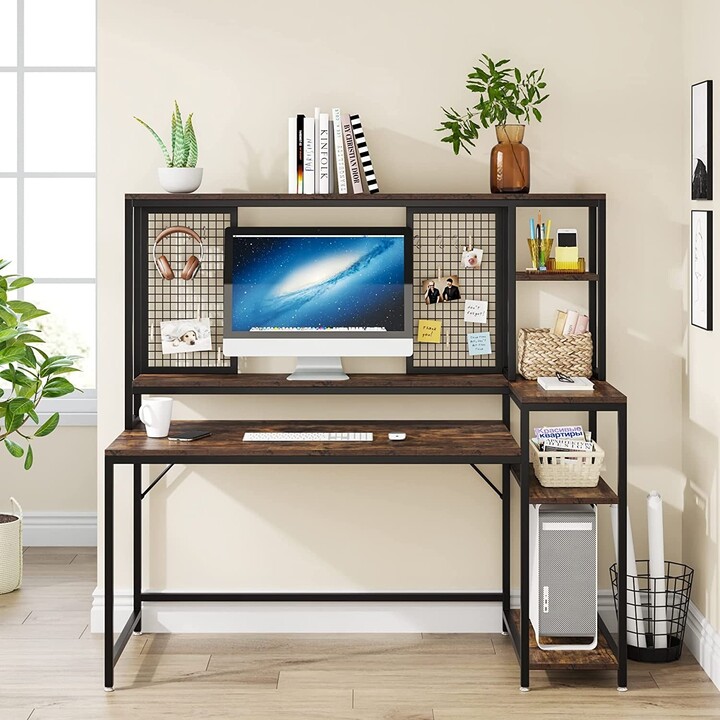 LEE Furniture Computer Desk with Hutch and Monitor Stand, Industrial ...