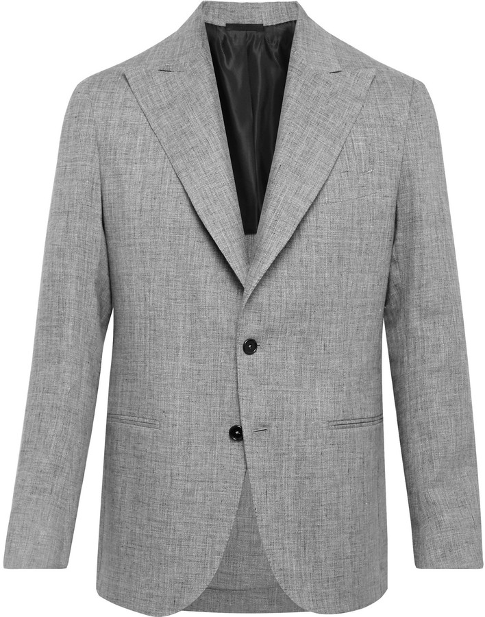 De Petrillo Mergellina Slim-Fit Melange Linen Suit Jacket - ShopStyle