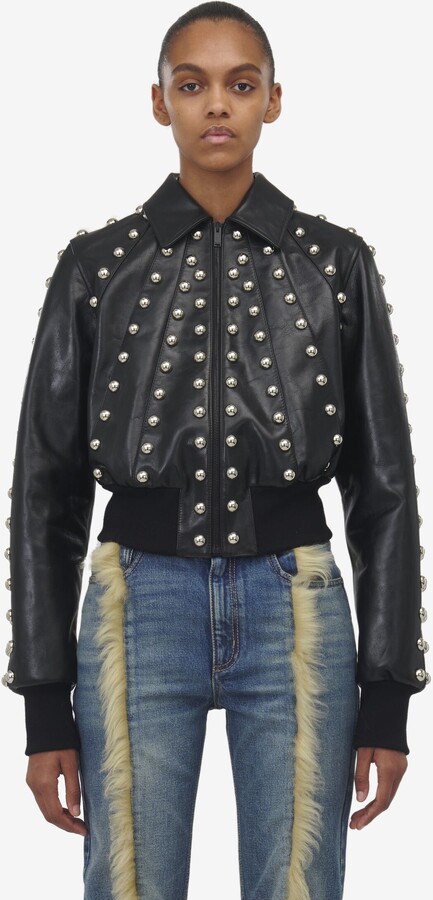 Alexander McQueen Women's Studded Leather Bomber Jacket In Black ...