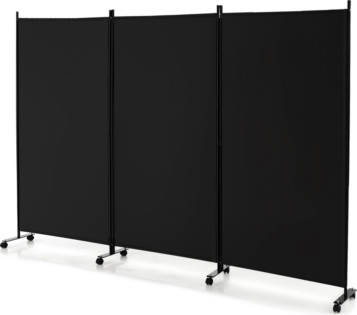 3-Panel Folding Room Divider Rolling Privacy Screen w/ Lockable Wheels ...