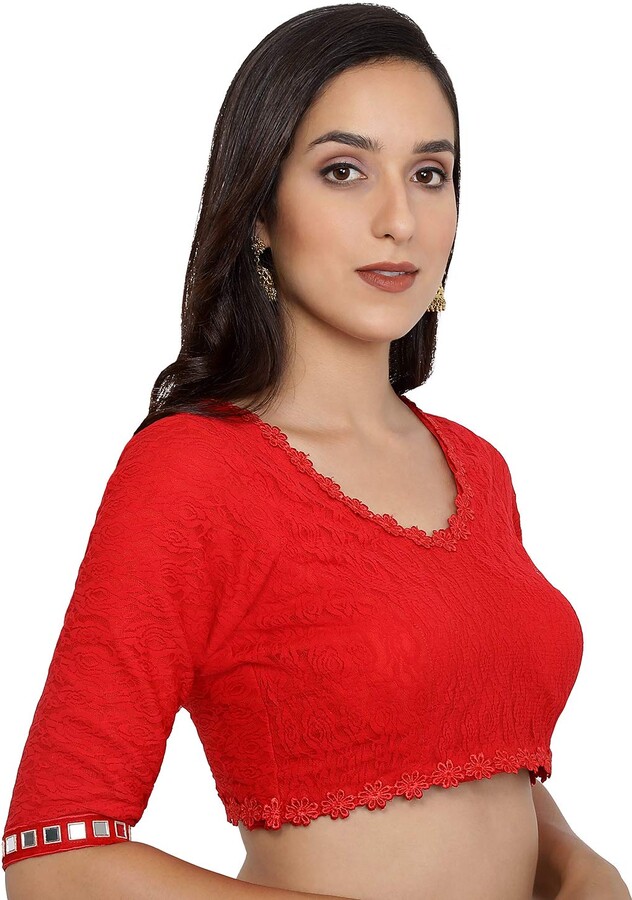 Sagaki Indian Women's Designer Red Net 3/4th Sleeve Sari Blouse { 34 ...