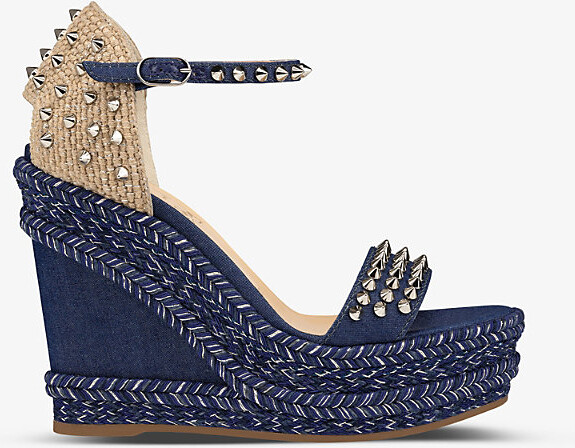 Christian Louboutin Womens Blue Madmonica 120 Denim Wedge Sandals ...