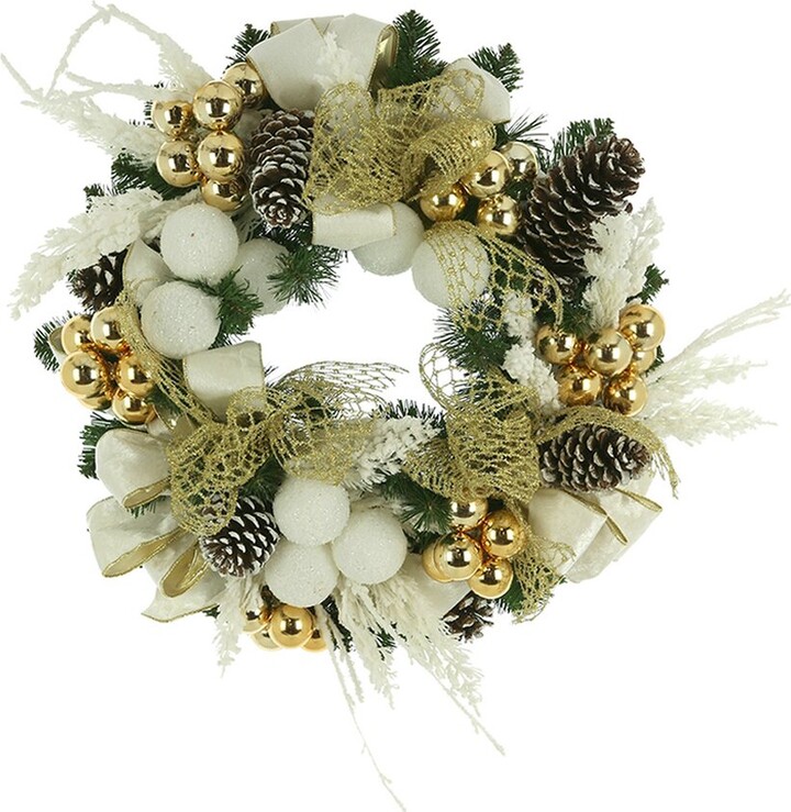 Creative Displays 34In Christmas Evergreen Wreath With Flocked Branches ...