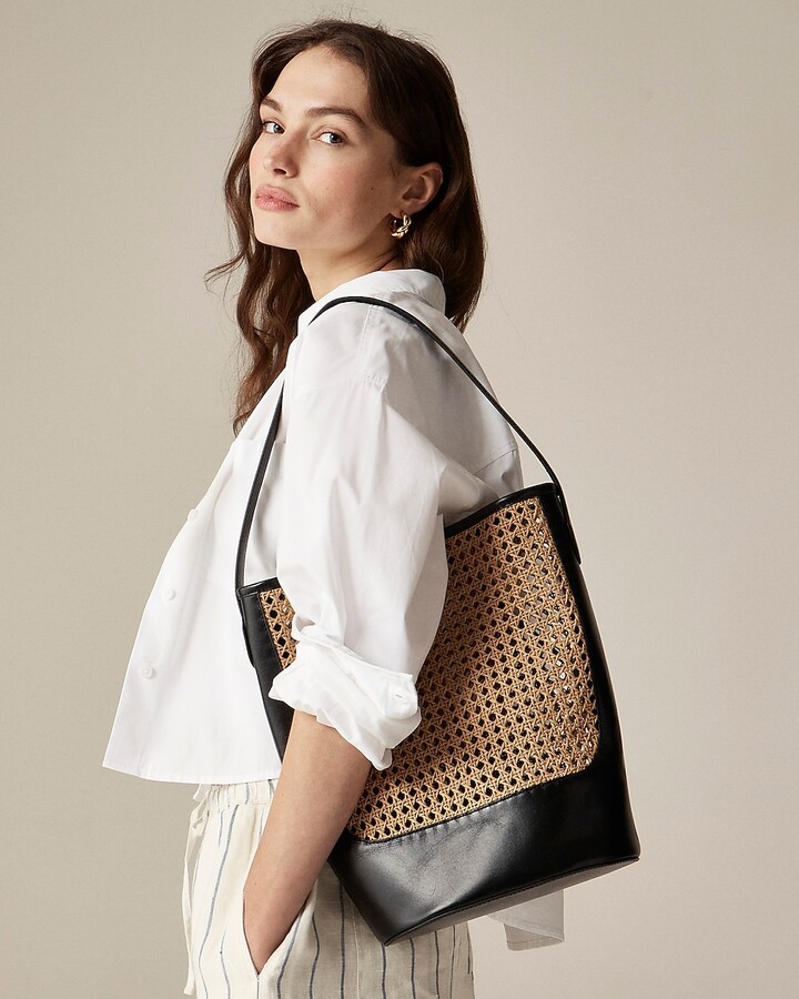 J.Crew Berkeley bucket bag in faux raffia and leather - ShopStyle