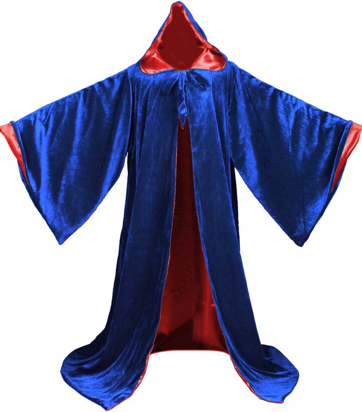 LuckyMjmy Velvet Wizard Wicca Robe with Lined Hood and Sleeves (Royal ...