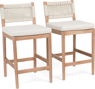 TJMAXX Set Of 2 Grid Weave Rope Counter Stools With Upholstered Seat ...