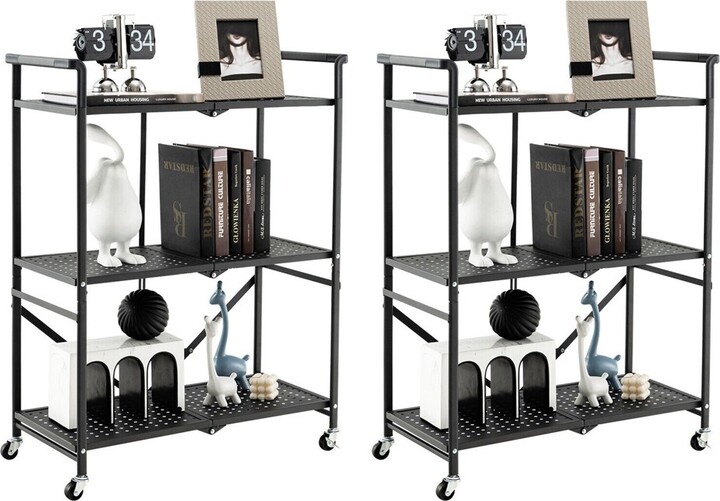 Tangkula Set of 2 Foldable Kitchen Cart 3-Tier Mobile Metal Organizer ...