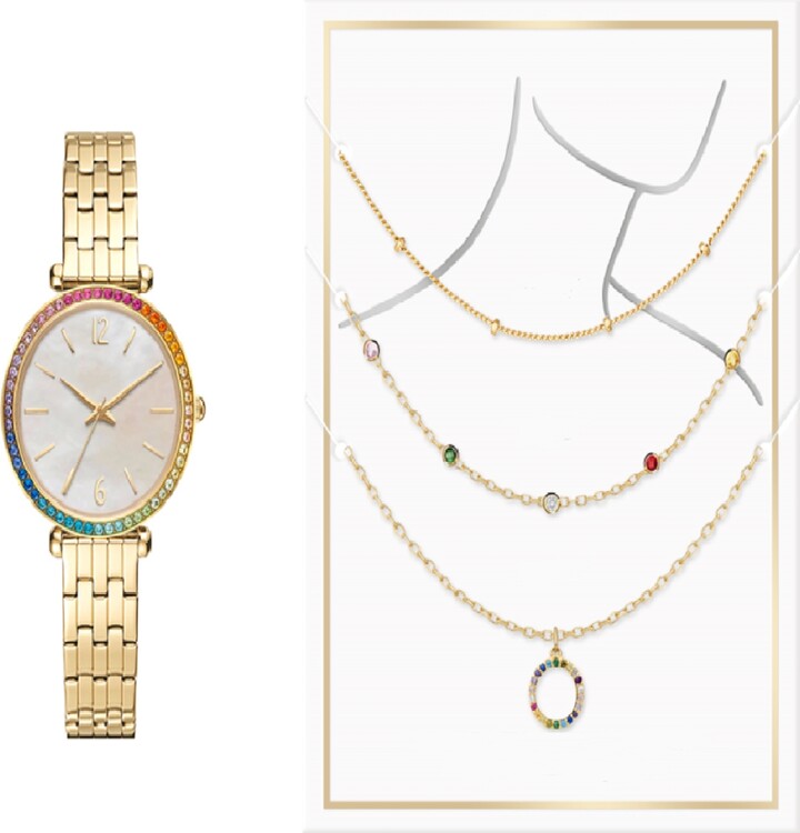 Jessica Carlyle Women's Quartz Gold-Tone Alloy Watch 33mm Gift Set ...