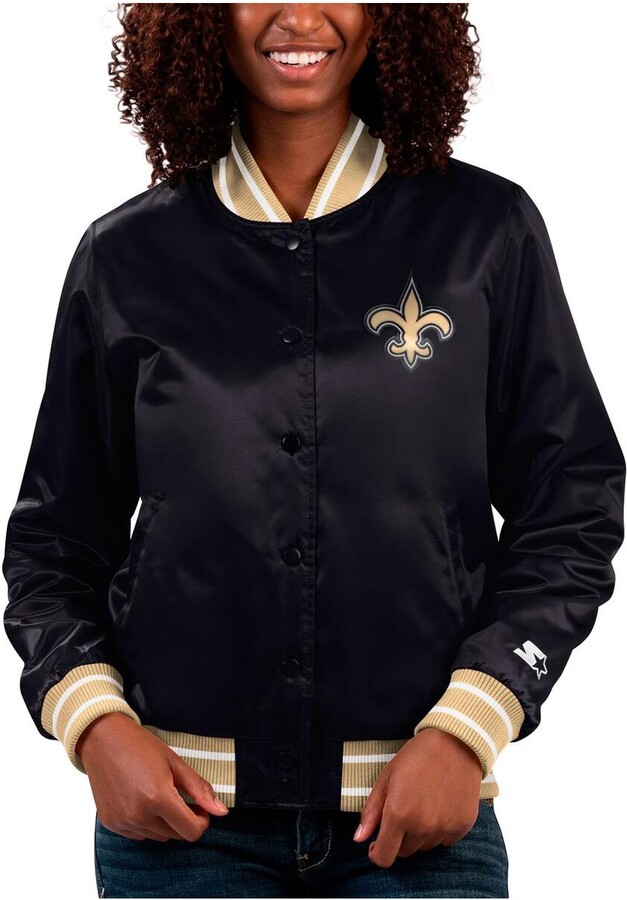 Women's Starter Black New Orleans Saints Full Count Satin Full-Snap ...