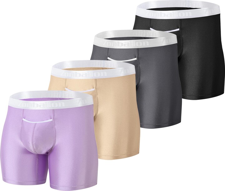 BIATWOWR Silk Briefs Boxers Tagless Underwear Mens Horizontal Fly Men ...