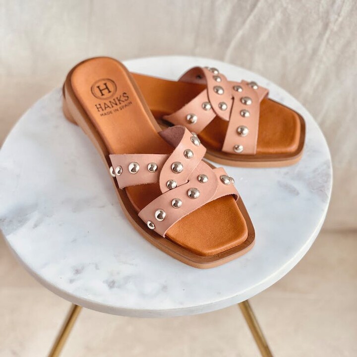 Hanks Brand Victoria leather wedge sandal with rivets - Brown - ShopStyle