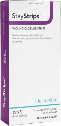 StayStrips Closure Flexible Skin Strip .25 x 3" Sterile 72253, 50 Ct ...