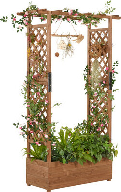 AMERLIFE Wood Planter With Trellis Raised Garden Bed 71 Inch Height 2 ...