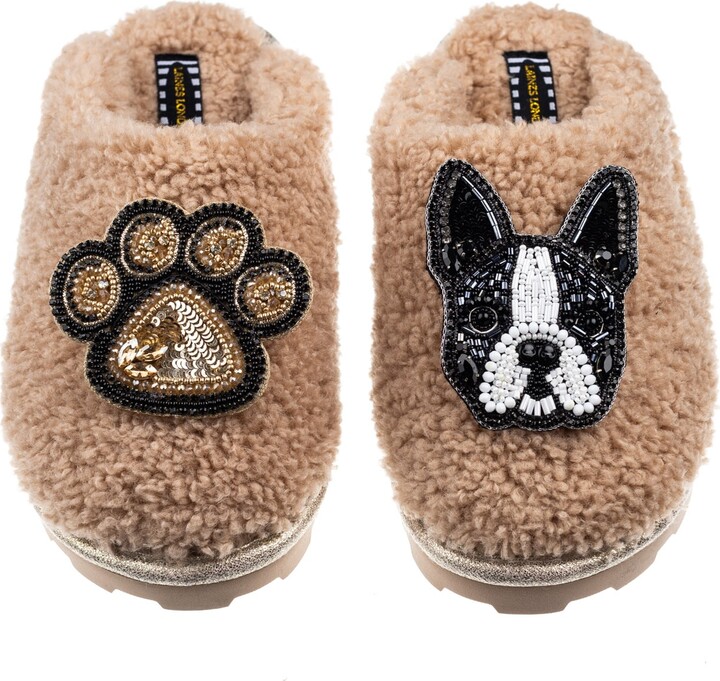 Laines London Women's Brown Towelling Closed Toe Slippers With Buddy ...