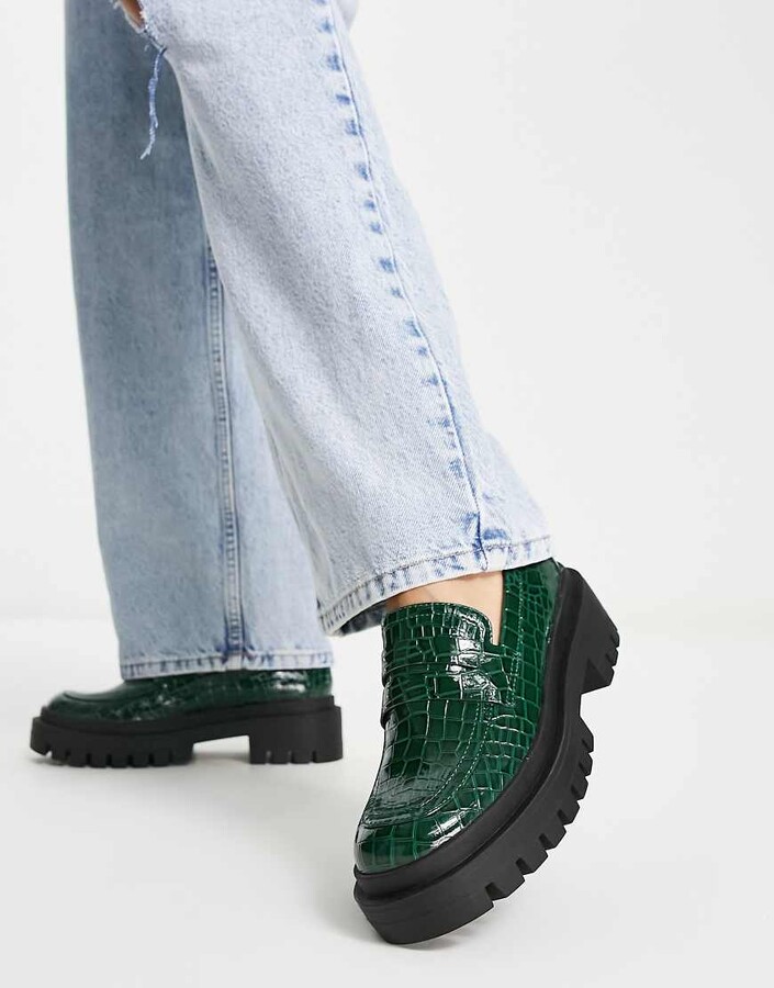 London Rebel chunky loafers in emerald green croc - ShopStyle