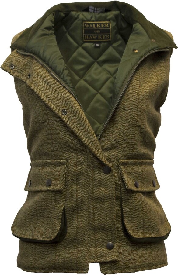 WALKER AND HAWKES - Ladies Derby Tweed Bayston Gilet - Light Sage - 22 ...