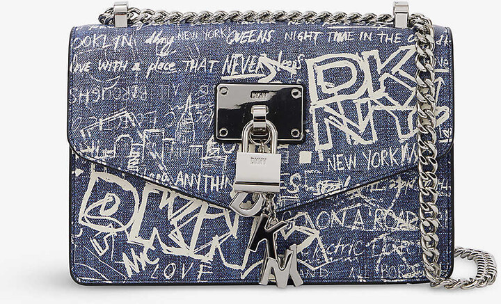 DKNY Elissa logo-print denim-effect woven and leather cross-body bag ...