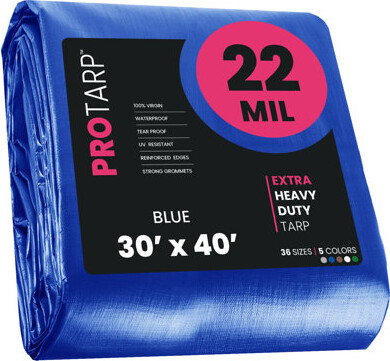 PROTARP 30 ft. x 40 ft. 22 Mil Heavy Duty Polyethylene Tarp, Waterproof,Rip and Tear Proof ...