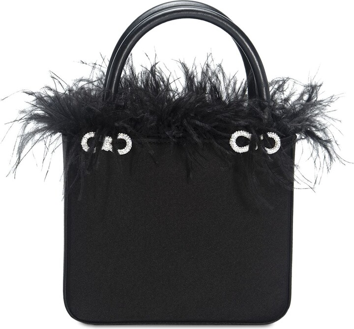 MACH & MACH Crystallized feather trimmed satin bag - ShopStyle
