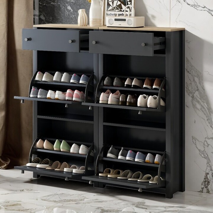 IGEMAN Shoe Cabinet Set with 4-Flip Drawers, Modern Style Shoe Rack ...