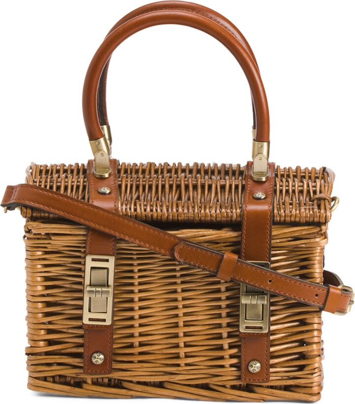Patricia Nash Ariano Retro Rattan Wicker Basket Bag With Leather ...
