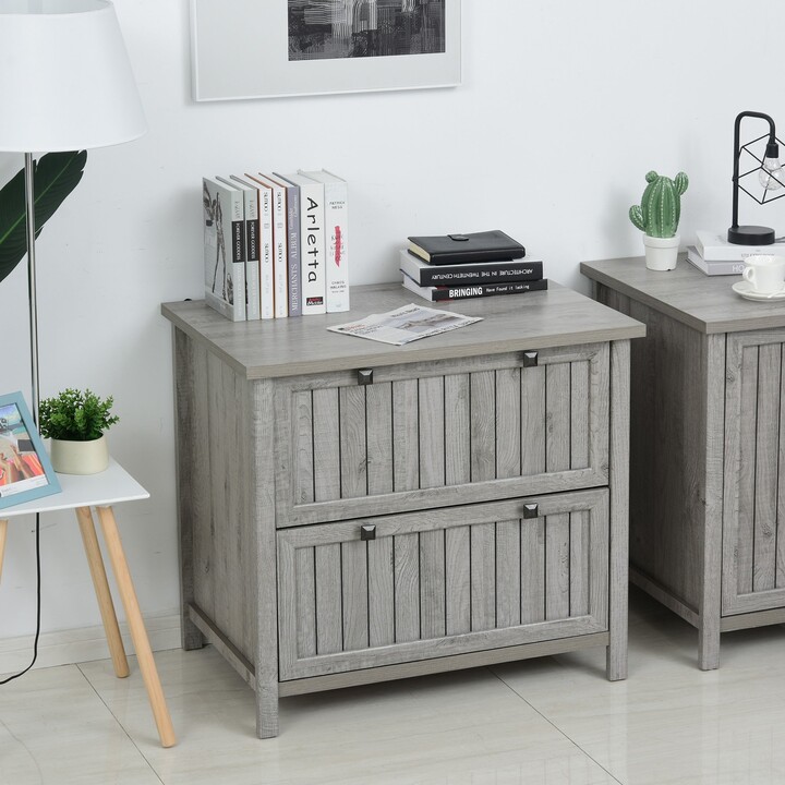 HOMCOM Retro Style 2-Drawer Lateral File Cabinet Chest Wooden Documents ...