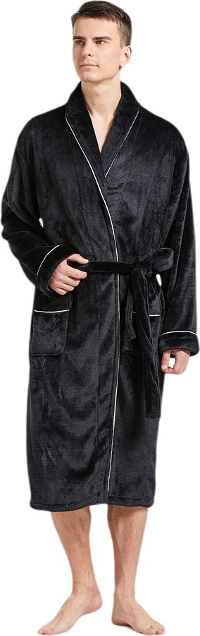 YARBAR Men Shawl Collar Fleece Bathrobe Homewear Nightgown Robes for ...