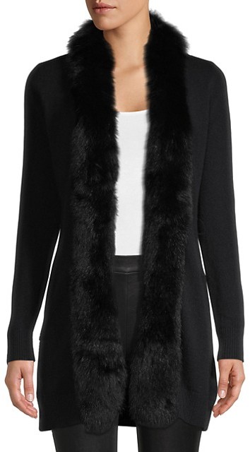 Sofia Cashmere Fox Fur-Trimmed Cashmere Cardigan Sweater - ShopStyle