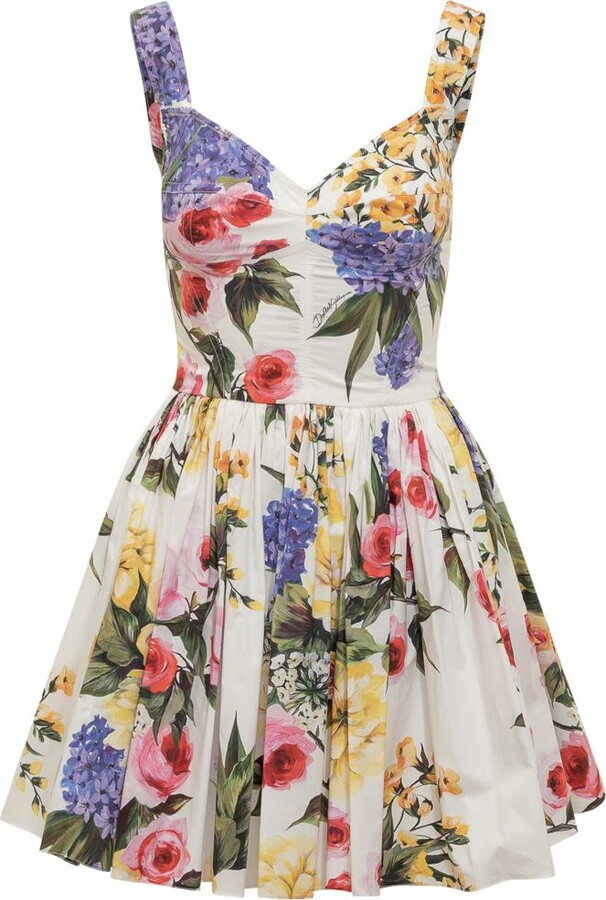 Dolce & Gabbana Short Bustier Dress In Cotton Poplin Garden Print ...