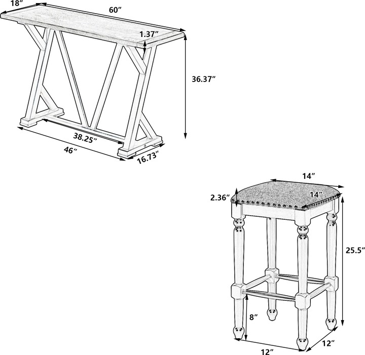 EYIW 5-Piece Mid-Century Counter Height Dining Set, Dining Table with ...
