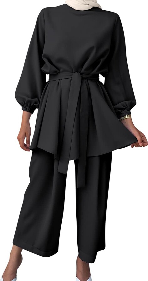IBTOM CASTLE Women Muslim Abaya Outfit Long Sleeve Dubai Robe Top ...