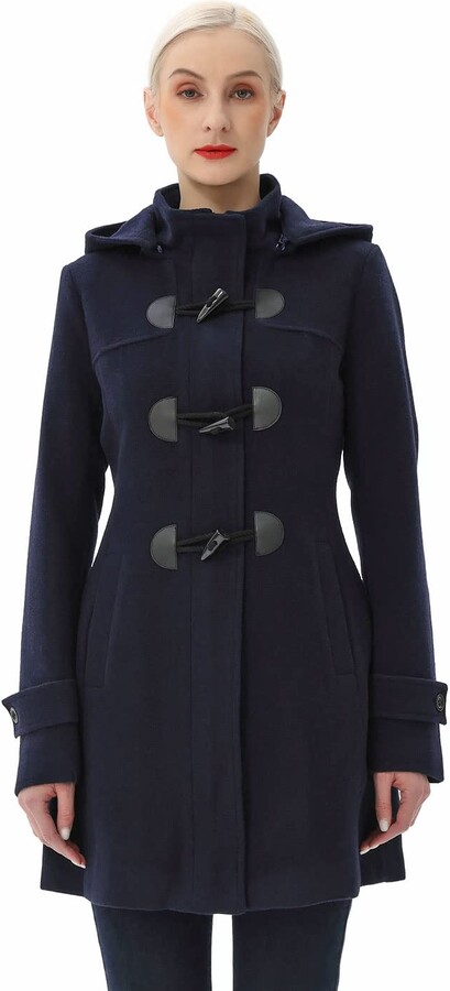 BGSD Women Ava Toggle Hooded Duffle Wool Coat Navy Medium - ShopStyle