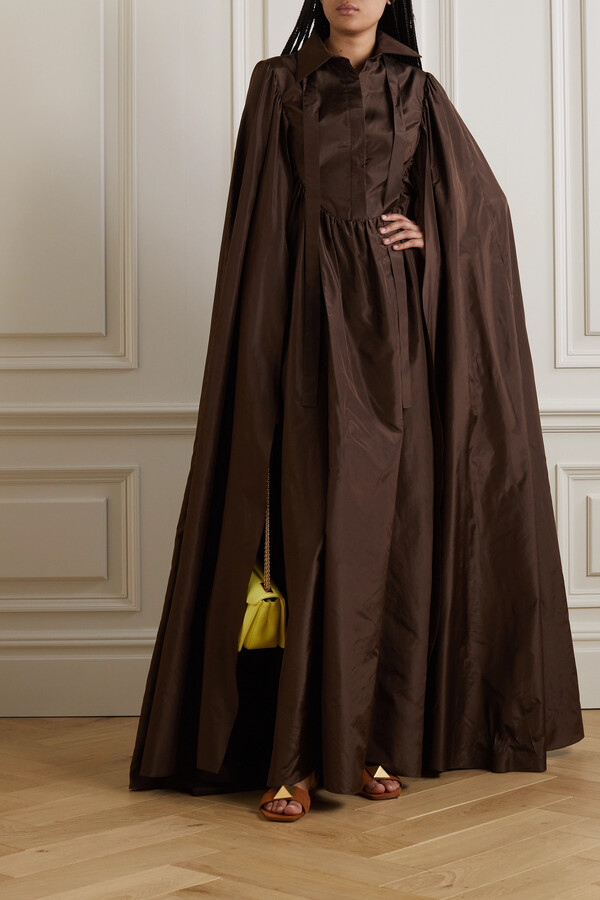 Valentino Garavani Cape-effect Silk-satin Gown - Brown - ShopStyle ...