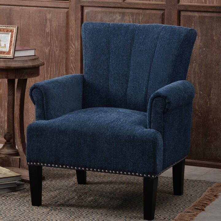NINEDIN Polyester Accent Chair High Back Casual Sofa with Nailheads ...