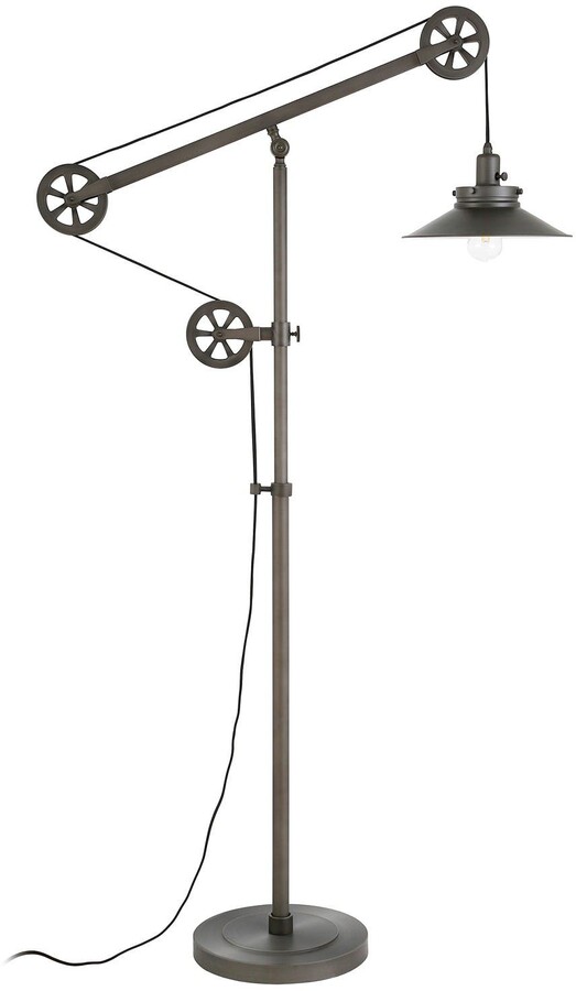 ADDISON AND LANE Descartes Aged Steel Wide Brim Floor Lamp with Pulley ...