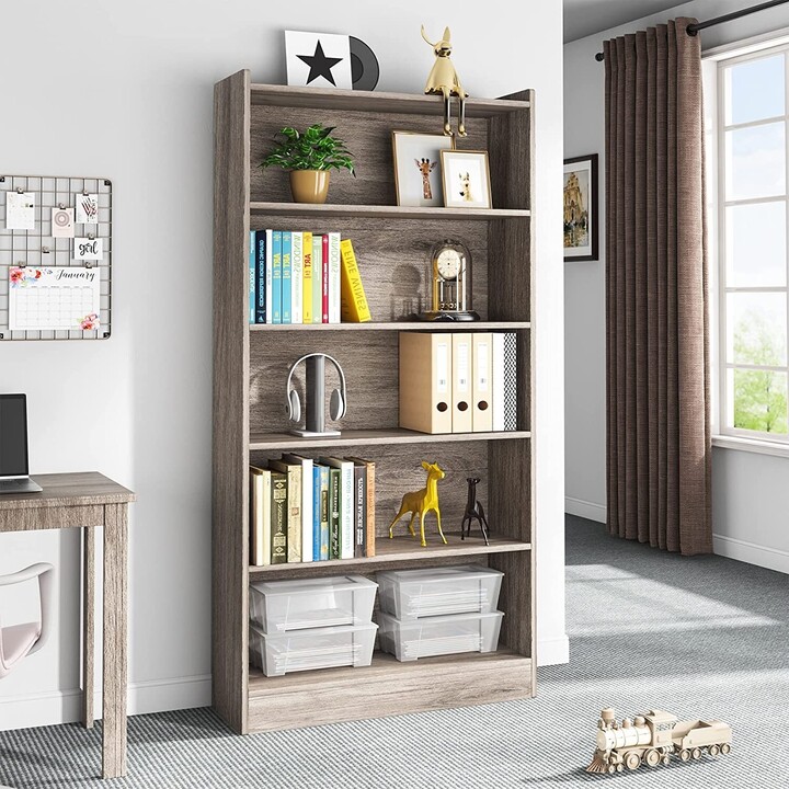 Farfarview Modern Wood Free-Standing Library Bookcases Shelving Unit ...