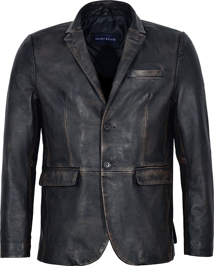 Smart Range Leather Men's 3450 Millano 2 Button Classic Blazer Black ...