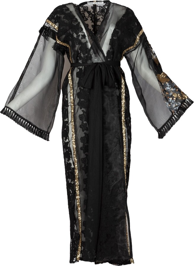 Harlow Loves Daisy - Hayes - Black & Gold Mesh, Silk & Sequin Robe ...