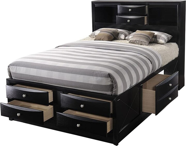 Eight Drawer Full Size Storage Bed With Bookcase Headboard Black ...