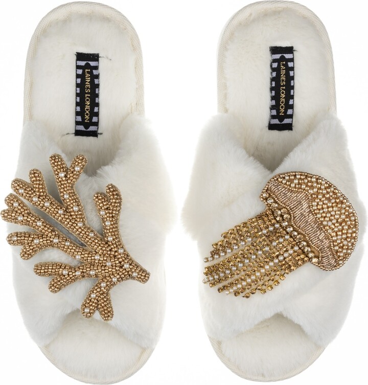 LAINES LONDON - Classic Laines Slippers With Double Artisan Gold Coral ...