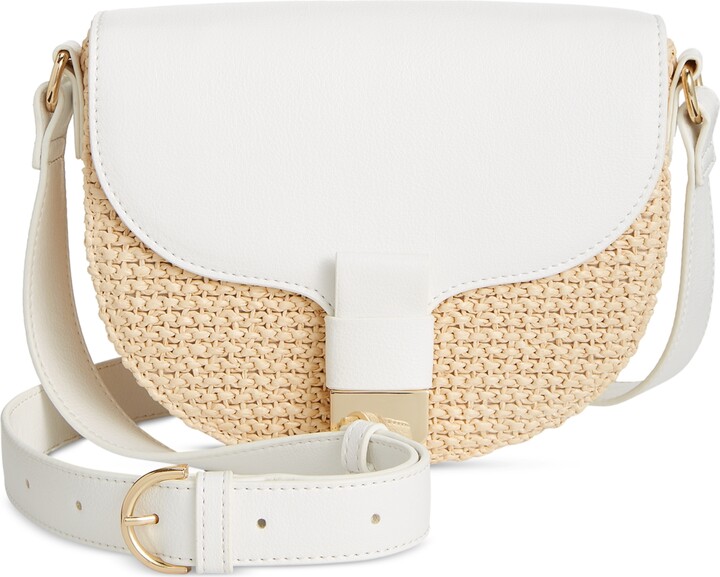 On 34th Holmme Small Straw Crossbody, Created for Macy's - Straw/white ...