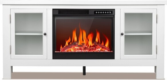 R.W.FLAME 58" Electric Fireplace with Wood Mantel: Pearl Freestanding ...