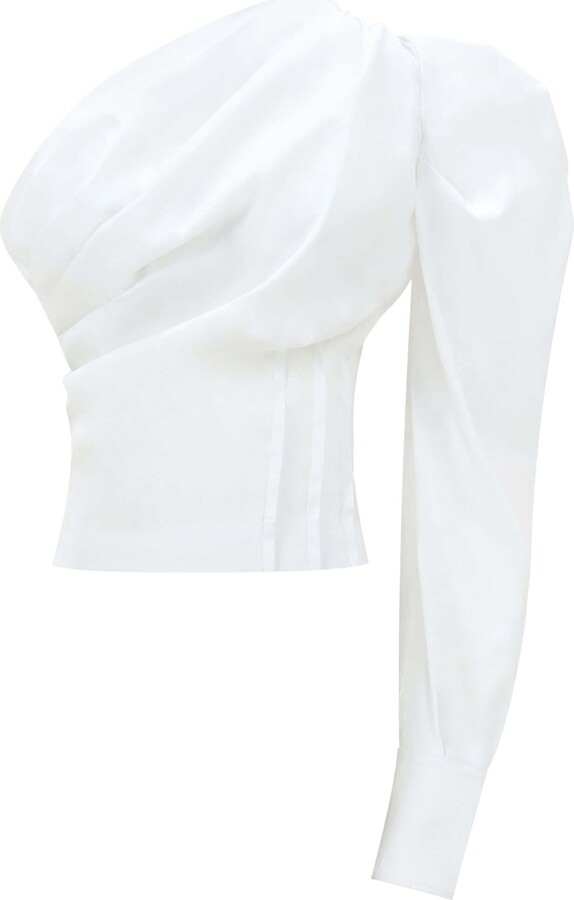 Tia Dorraine Double Identity Poplin One-Shoulder Shirt - ShopStyle Tops