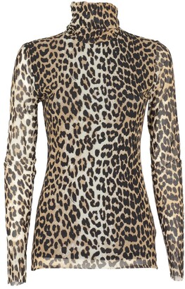 Ganni Leopard Print Turtleneck Top - ShopStyle